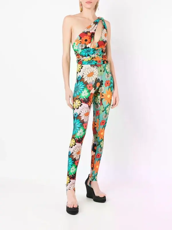 AMIR SLAMA Floral-print One-shoulder Jumpsuit
