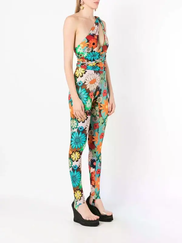 AMIR SLAMA Floral-print One-shoulder Jumpsuit