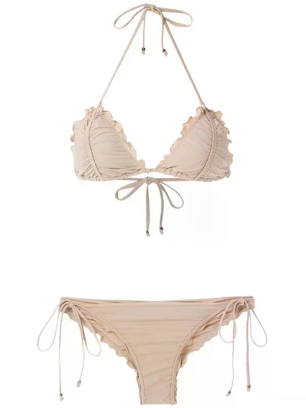 AMIR SLAMA Scalloped Trim Bikini Set - Neutrals