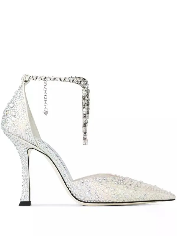 JIMMY CHOO Stevie 100 Embellished Crystal Anklet Pumps - Neutrals