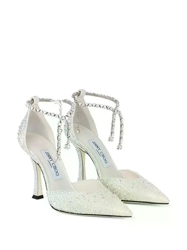 JIMMY CHOO Stevie 100 Embellished Crystal Anklet Pumps - Neutrals