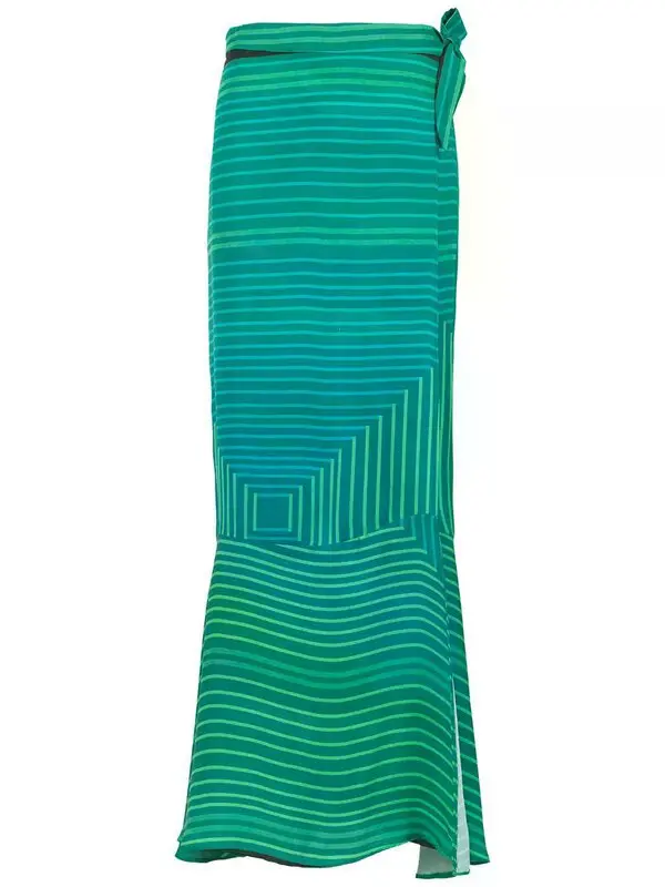 AMIR SLAMA Printed Maxi Skirt With Lace-up Detail - Green