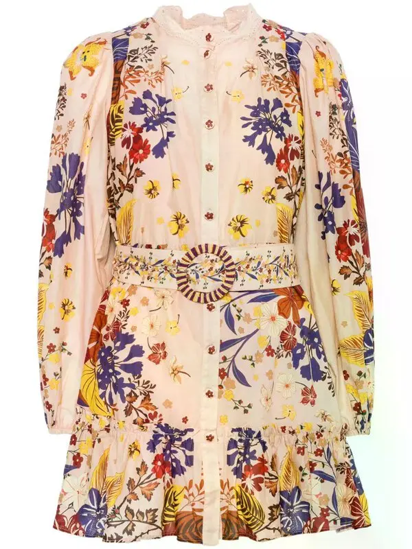 Farm Rio Bouquet Puff-sleeve Mini Dress - Pink