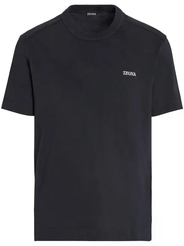 Zegna Logo-embroidered Cotton T-shirt - Blue