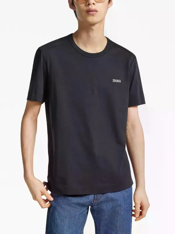 Zegna Logo-embroidered Cotton T-shirt - Blue