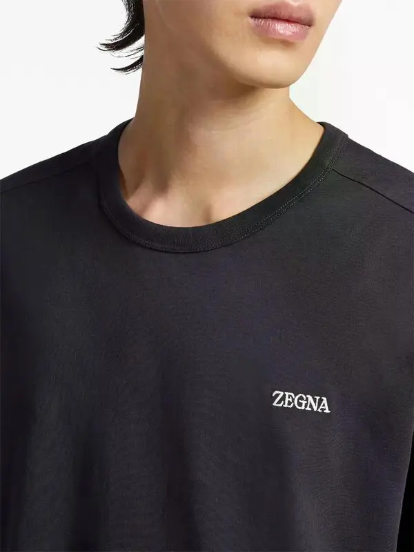 Zegna Logo-embroidered Cotton T-shirt - Blue