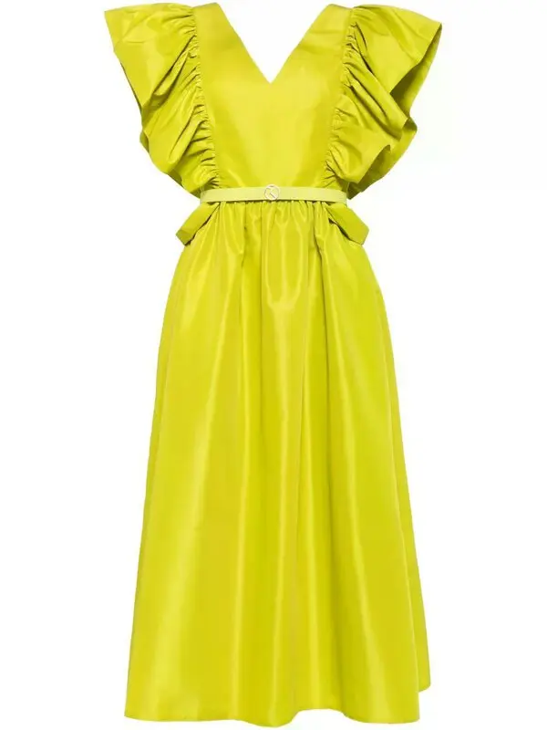 SAIID KOBEISY Ruffled Taffeta Midi Dress - Green