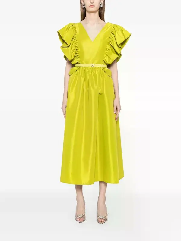 SAIID KOBEISY Ruffled Taffeta Midi Dress - Green