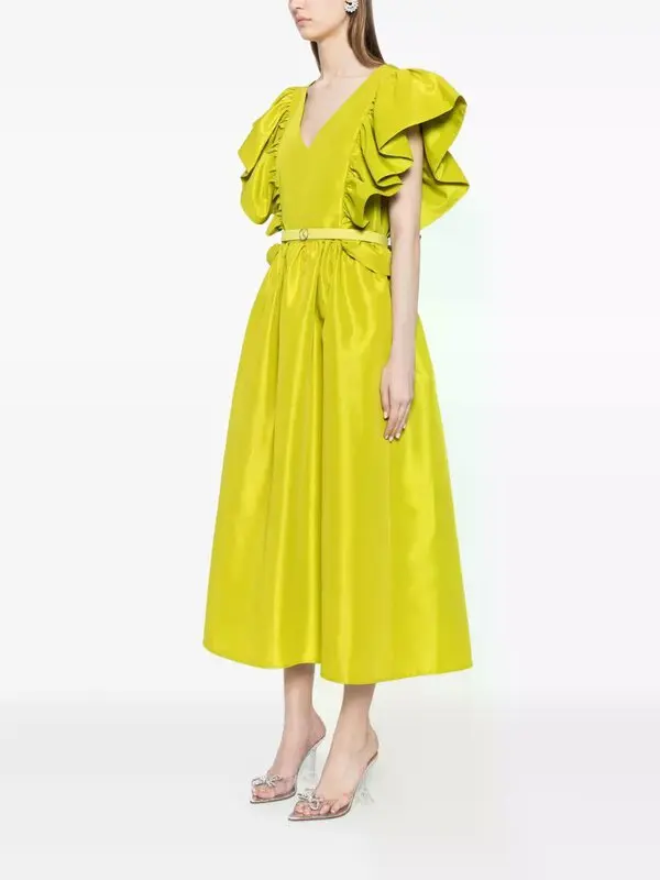 SAIID KOBEISY Ruffled Taffeta Midi Dress - Green