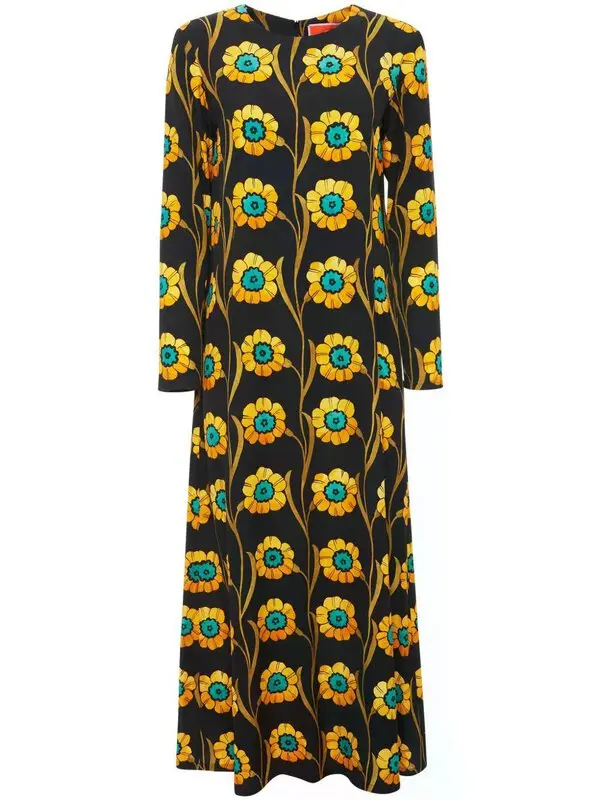 La DoubleJ Floral-print Swing Dress - Black