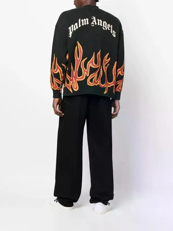 Palm Angels Graffiti Flames Distressed Sweatshirt