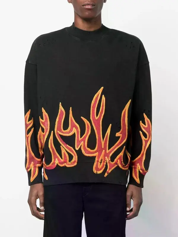 Palm Angels Graffiti Flames Distressed Sweatshirt