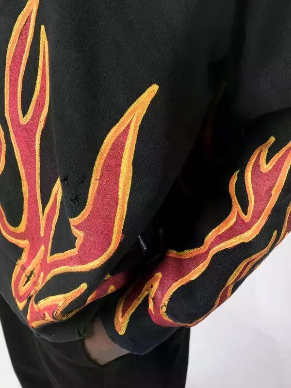 Palm Angels Graffiti Flames Distressed Sweatshirt