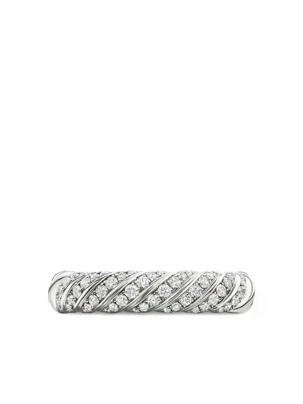 David Yurman 18kt White Gold Sculpted Cable Diamond Band Ring - Silver