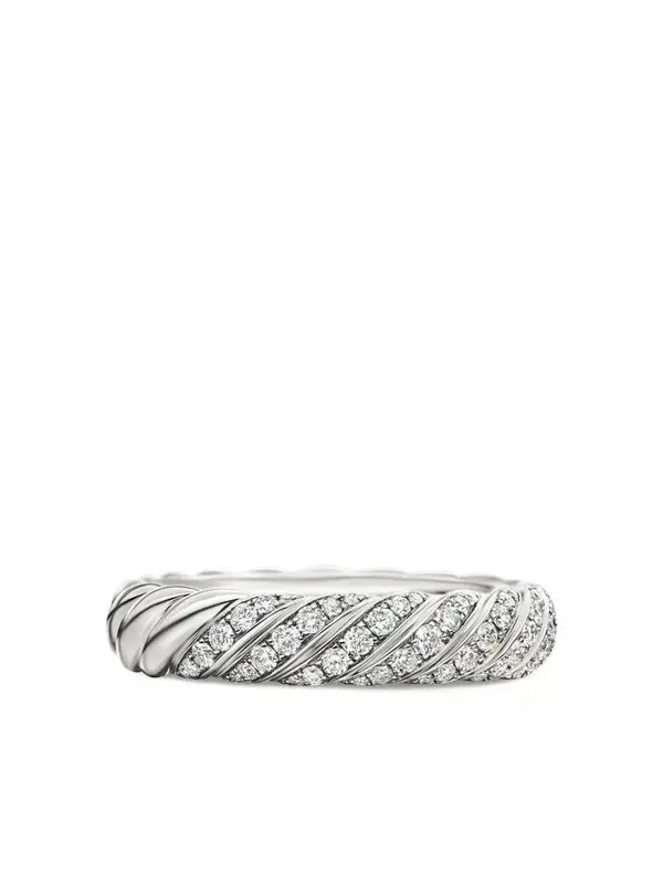 David Yurman 18kt White Gold Sculpted Cable Diamond Band Ring