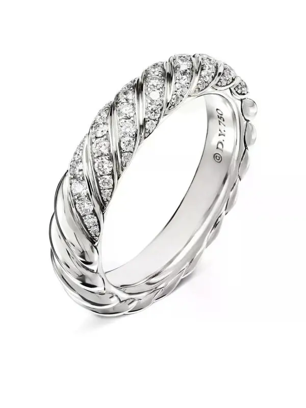 David Yurman 18kt White Gold Sculpted Cable Diamond Band Ring