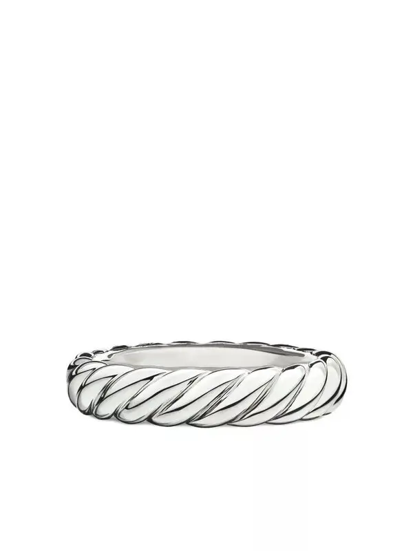 David Yurman 18kt White Gold Sculpted Cable Diamond Band Ring