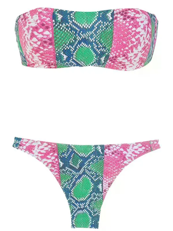 AMIR SLAMA Snakeskin-print Strapless Bikini Set - Green