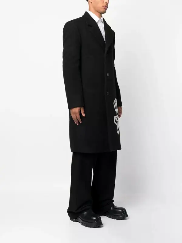Off-White Intarsia-graffiti Logo Single-breasted Coat
