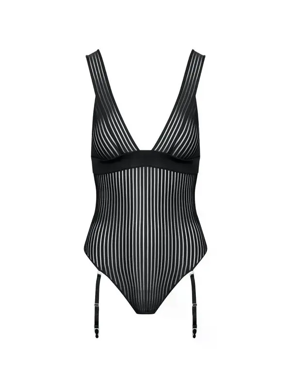 MAISON CLOSE V-neck Striped Bodysuit - Black