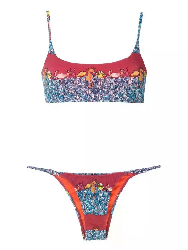 AMIR SLAMA Animal-print Bikini Set - Blue