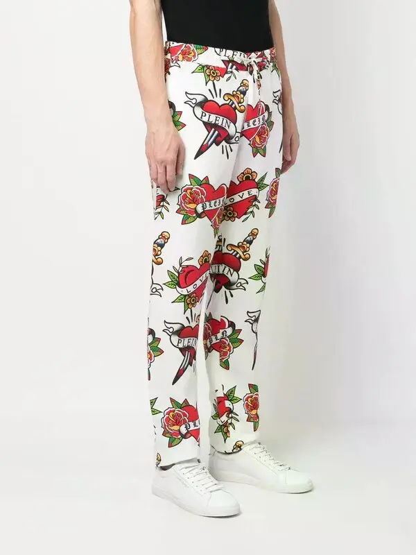 Philipp Plein Heart-print Linen Trousers