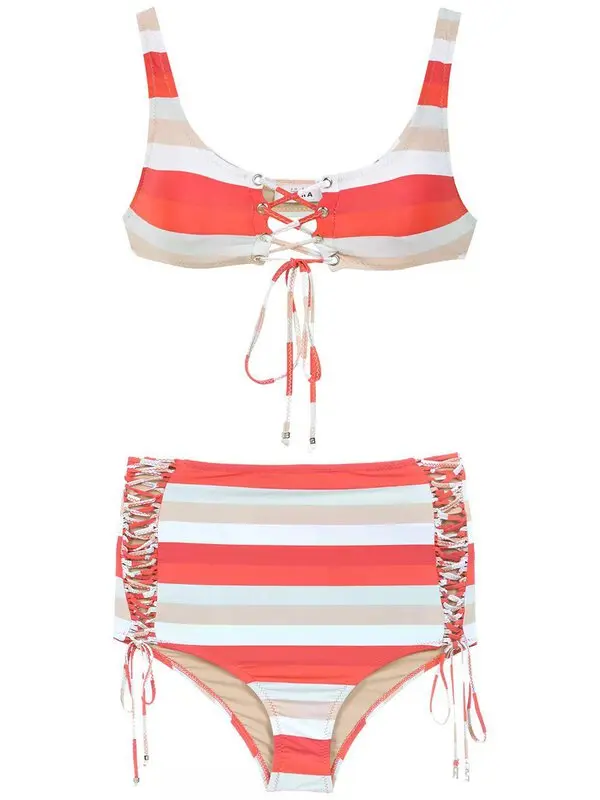AMIR SLAMA Striped High Pant Bikini - Red