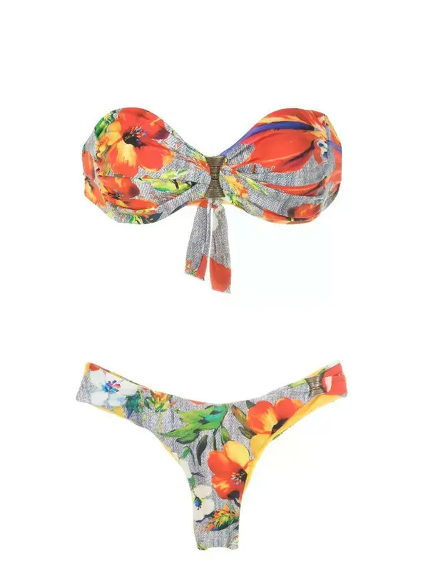 AMIR SLAMA Hibiscus-print Bandeau Bikini Set - Multicolour