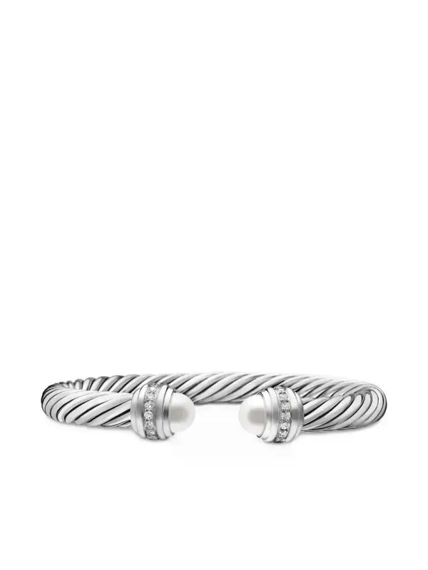 David Yurman Sterling Classic Cable Diamond And Pearl Bracelet - Silver