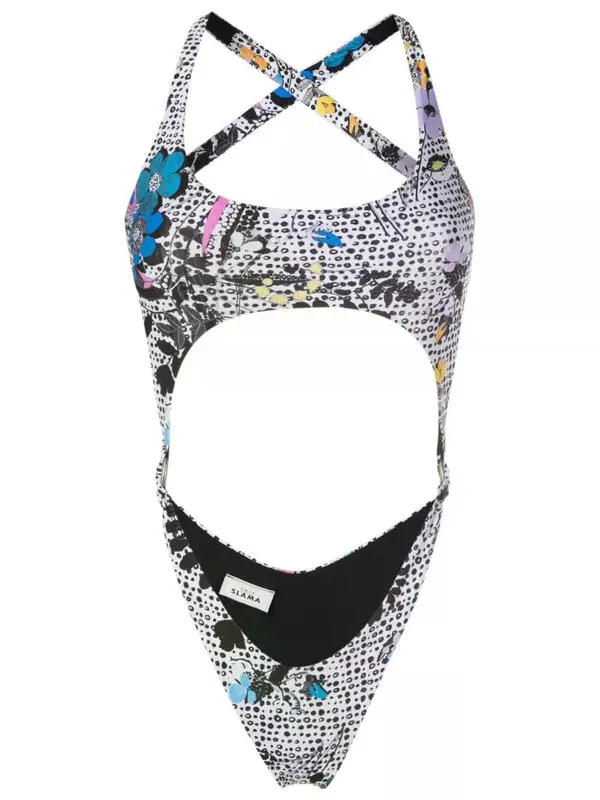 AMIR SLAMA Graphic-print Swimsuit With Cut-out Detail - Multicolour