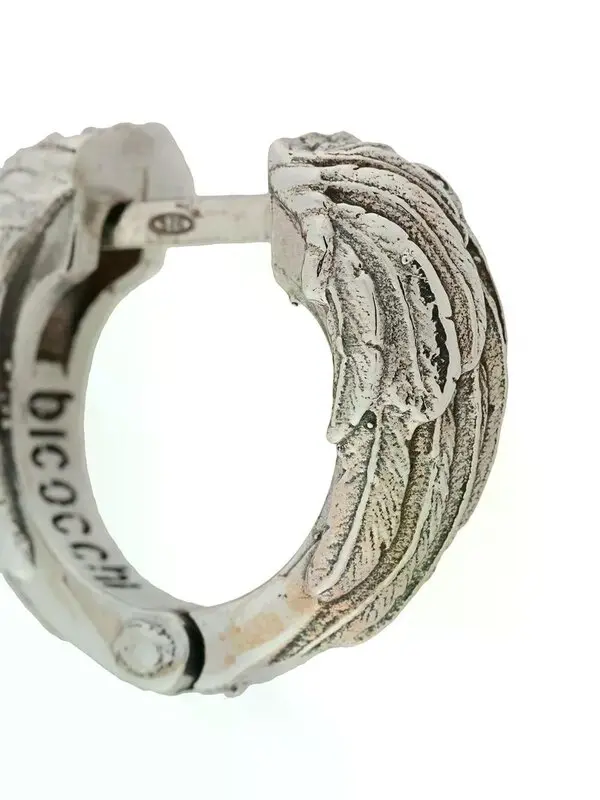 Emanuele Bicocchi Sterling Wing Textured Hoop Earring - Silver