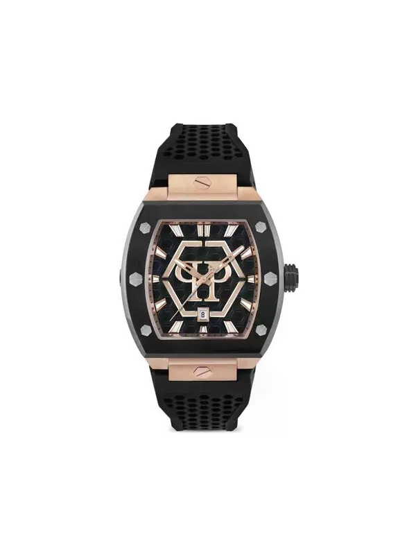 Philipp Plein The Hexagon Phantom Watch With Stainless Steel Case And Silicone Strap - Black