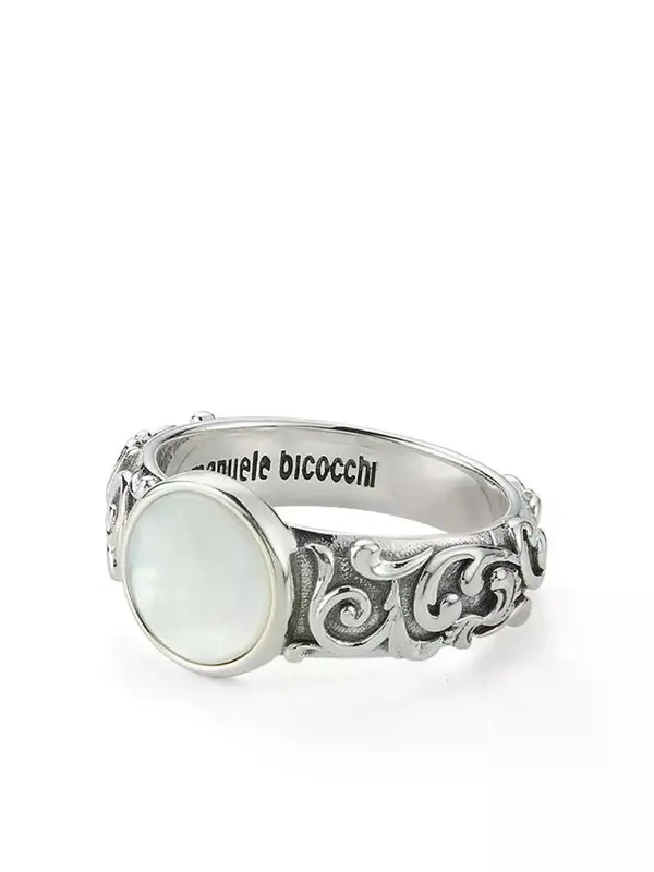 Emanuele Bicocchi Arabesque Engraved Chevalier Ring - Silver