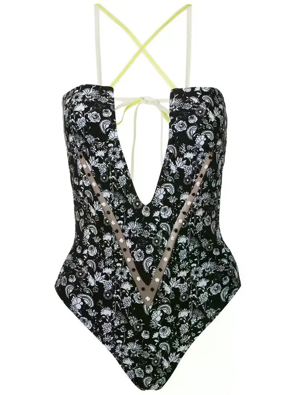 AMIR SLAMA Margarida Printed Swimsuit - Black