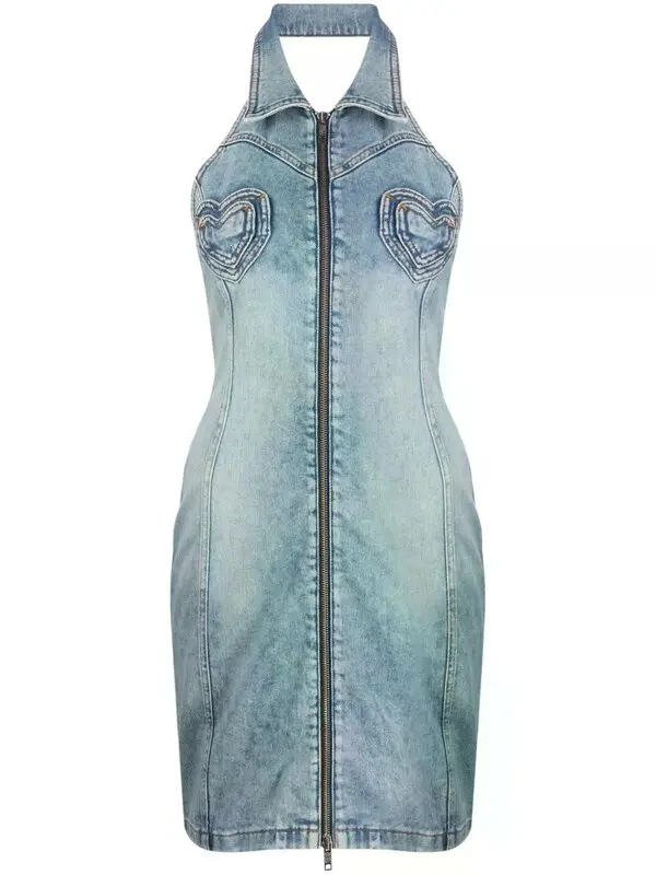 Moschino Heart-panel Denim Minidress - Blue