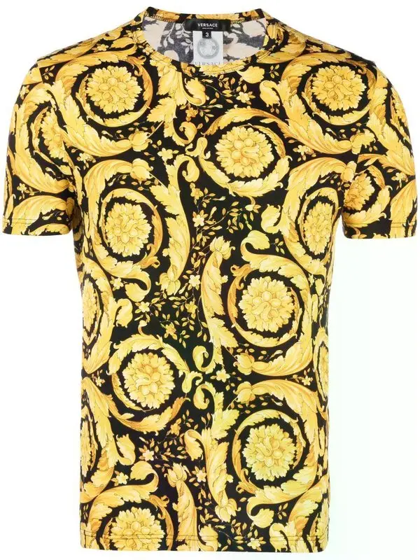 Versace Baroque-print Crew Neck T-shirt - Black