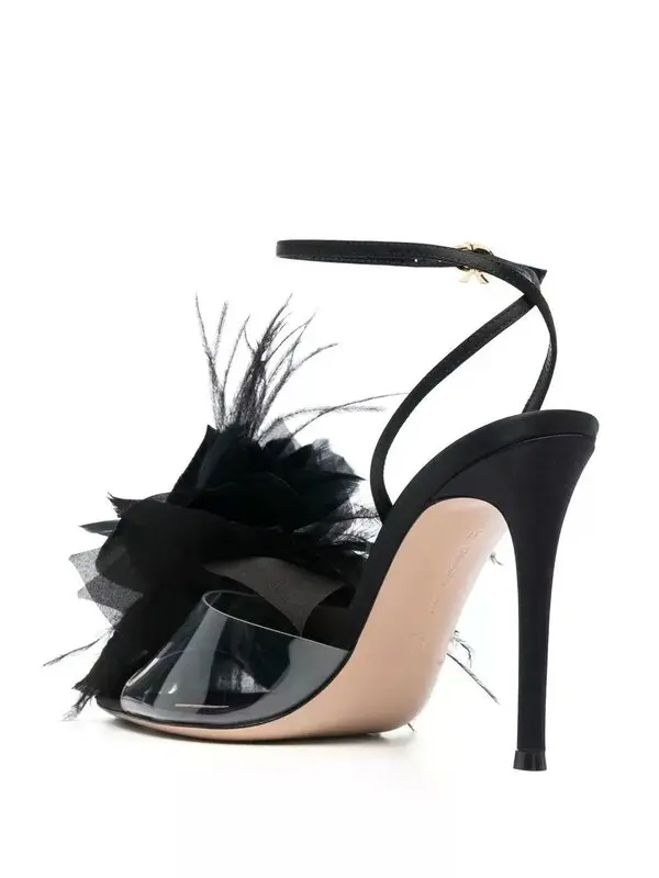 GIANVITO ROSSI Ynez 105mm Feather-embellished Sandals