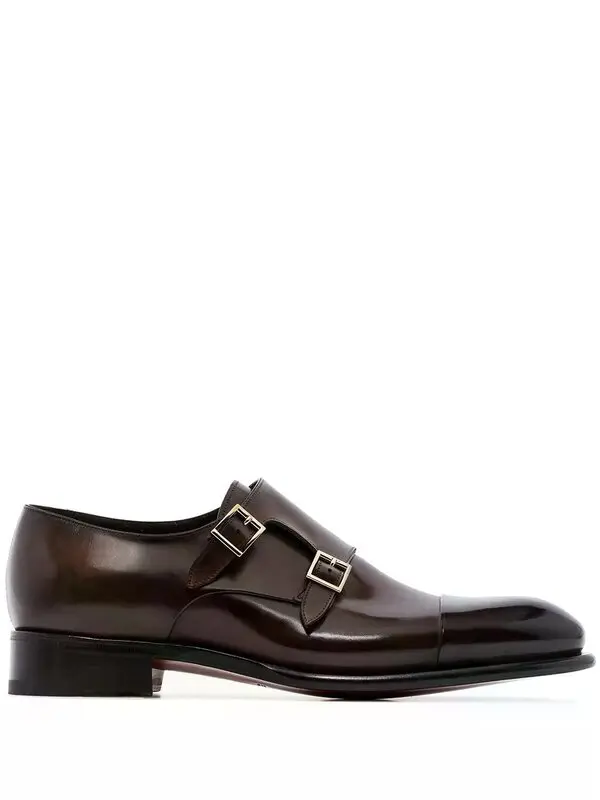 Santoni Double Strap Leather Monk Shoes