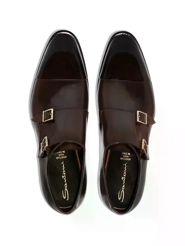 Santoni Double Strap Leather Monk Shoes