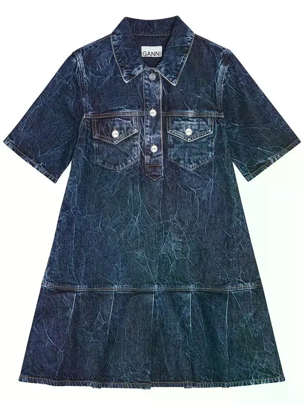 GANNI Crinkled Denim Mini Dress