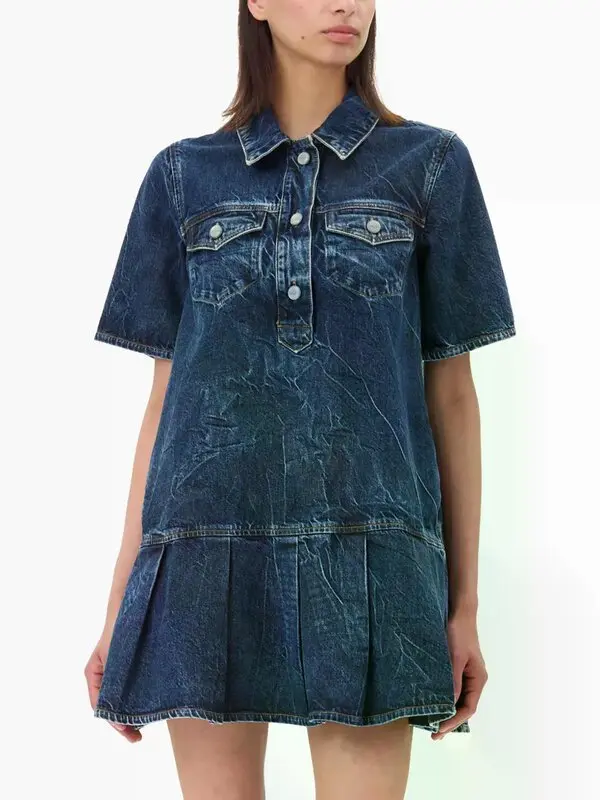 GANNI Crinkled Denim Mini Dress