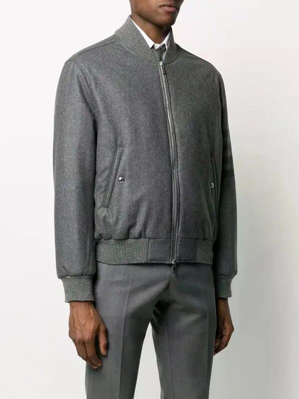 Thom Browne Tonal 4-bar Flannel Bomber Jacket - Grey