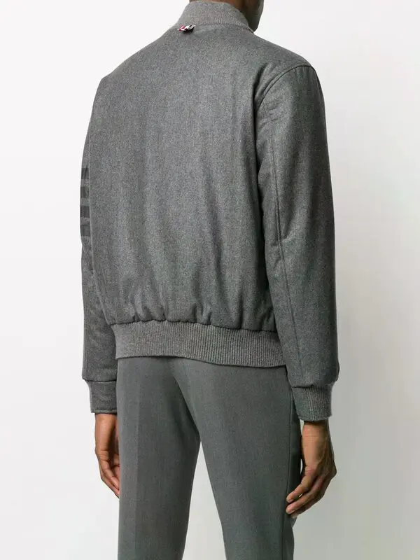 Thom Browne Tonal 4-bar Flannel Bomber Jacket - Grey