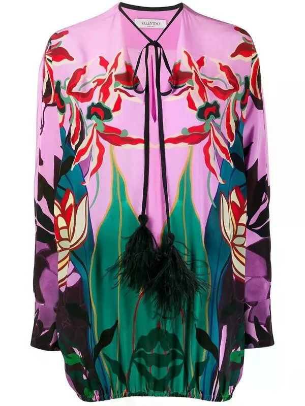Valentino Garavani Floral Ramage Blouse With Feather Embellishment - Pink