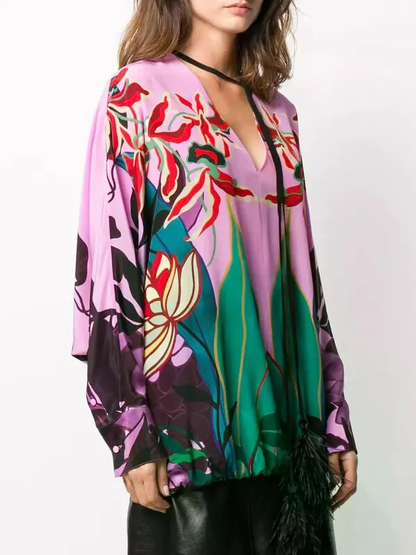 Valentino Garavani Floral Ramage Blouse With Feather Embellishment - Pink