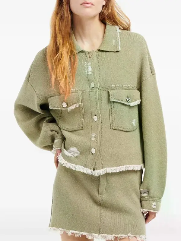 BARRIE Fringed Denim Jacket - Green