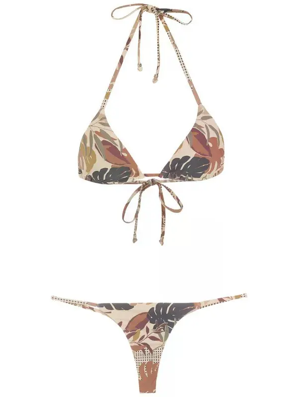AMIR SLAMA Palm Leaf Print Bikini - Neutrals