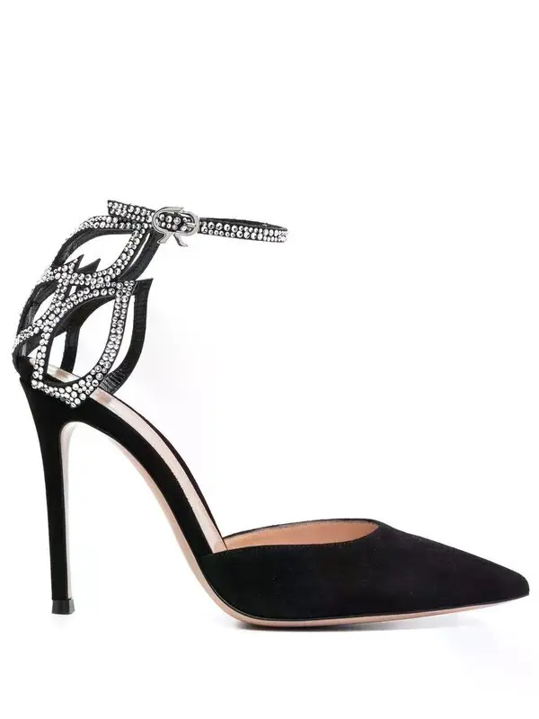 GIANVITO ROSSI Crystal Fleur 105mm Suede Pumps