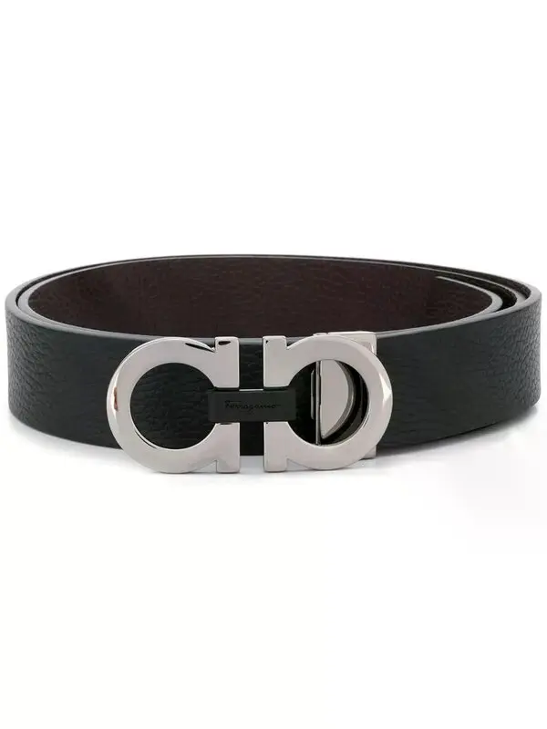FERRAGAMO Gancini Belt With Silver-tone Hardware - Black