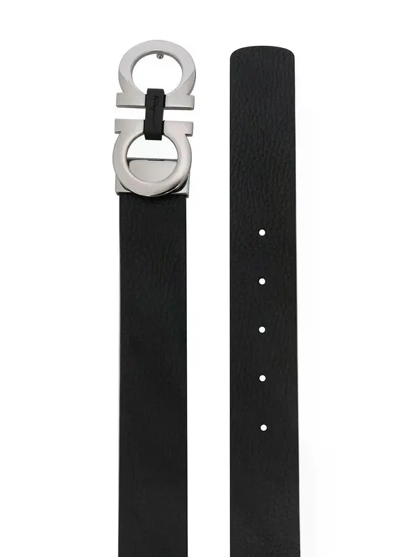 FERRAGAMO Gancini Belt With Silver-tone Hardware - Black